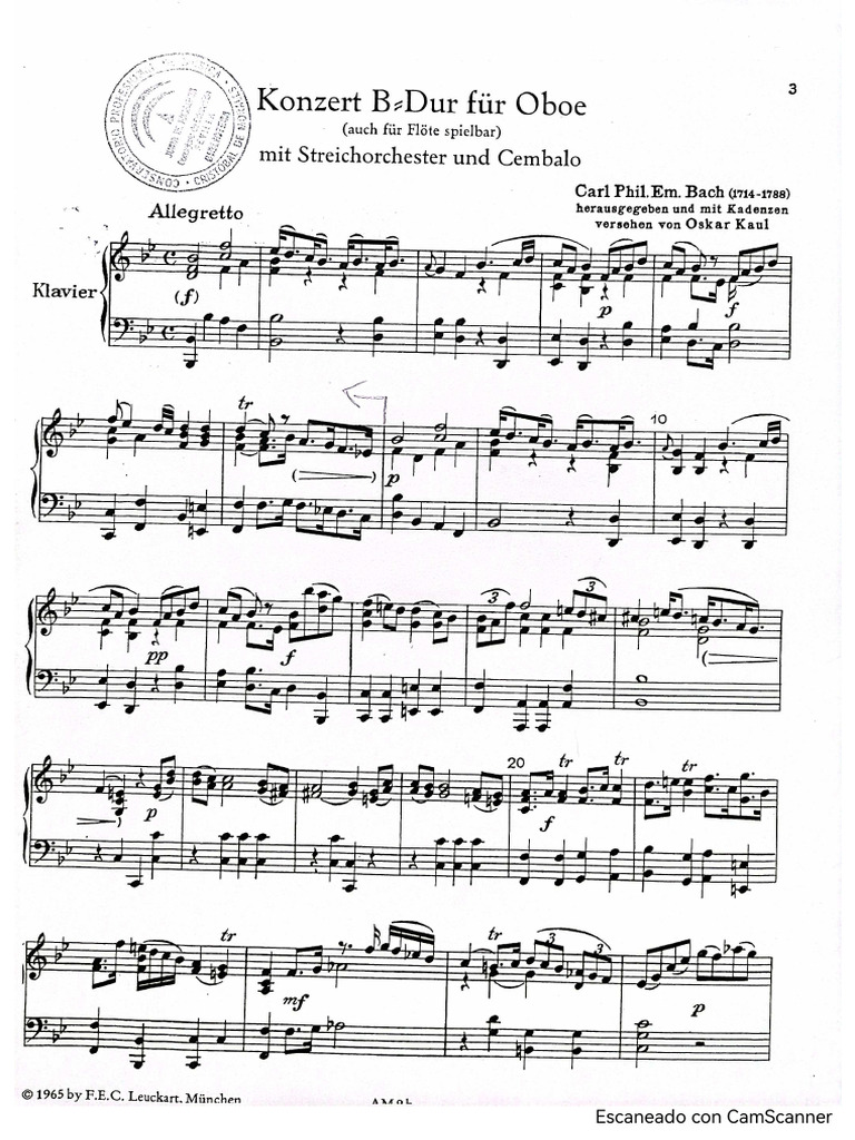 Bach, C. Ph. E. - Oboe Concierto SibM | PDF