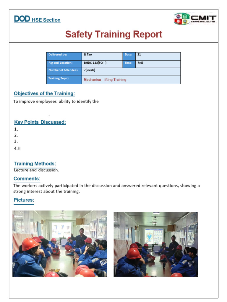 Mechanical Lifting Training Report for BHDC-123(FQ-6) 21-Jan-2025 | PDF
