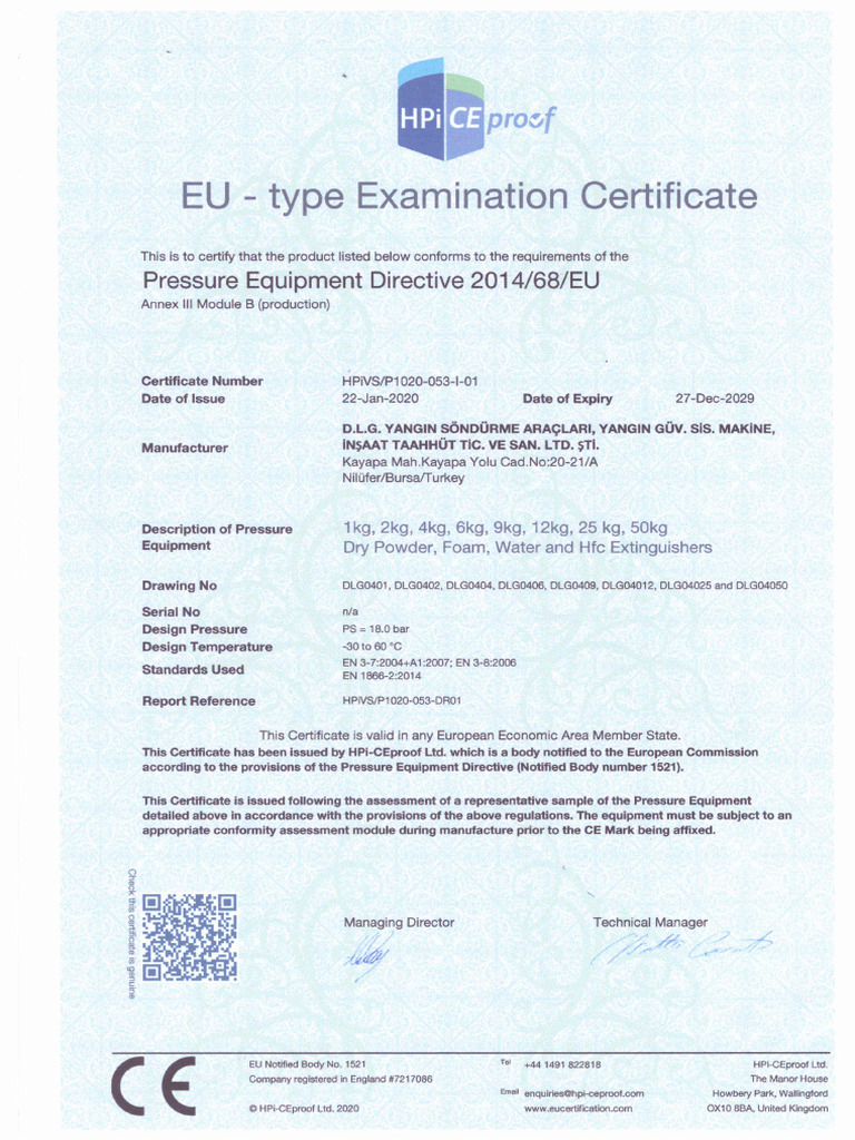 YSC CE BELGESİ 2023 - Hood Extinguser | PDF