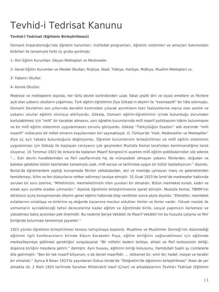 Tevhid-I Tedrisat Kanunu | PDF
