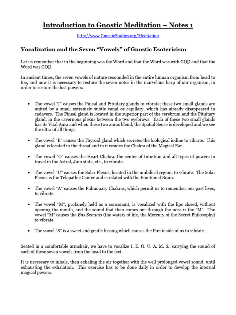 Intro To Gnostic Meditation-Notes01h | PDF
