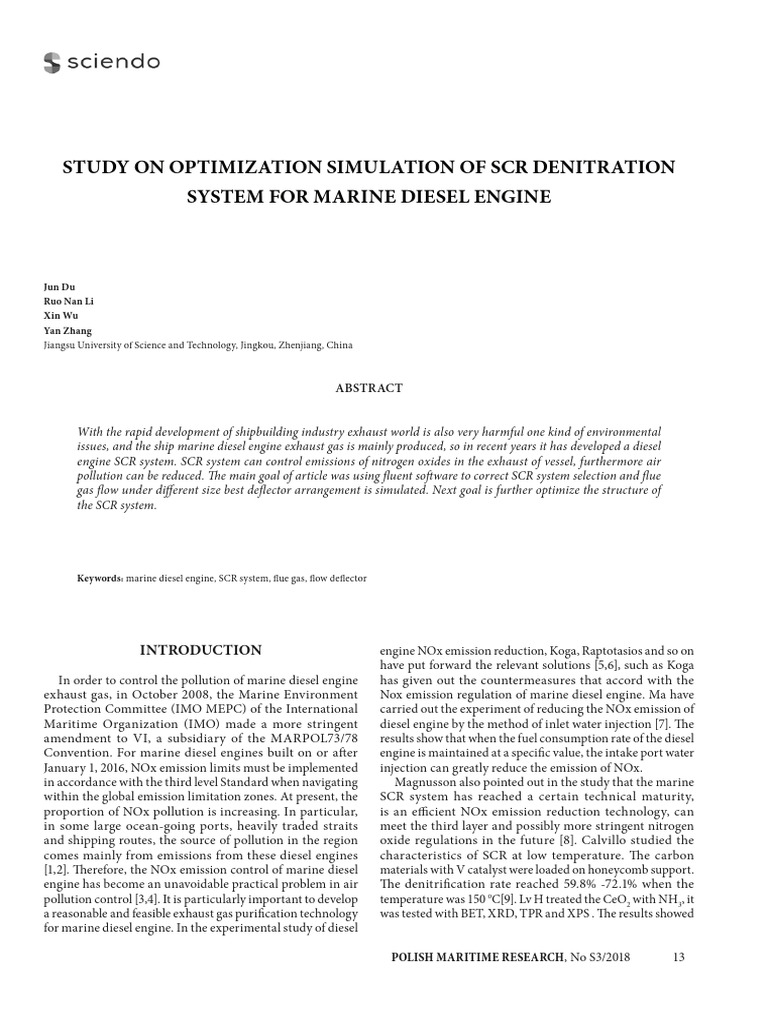 Study On Optimization Simulation of SCR Denitration | PDF | Exhaust Gas | N Ox