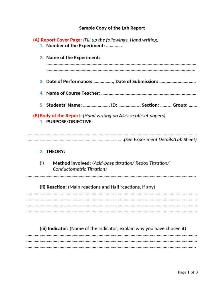 Sample of LabReport - January, 2024 | PDF | Chemistry