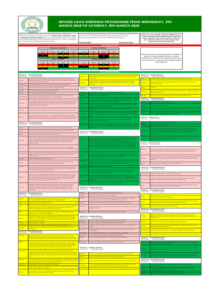 Revised Load Shedding - Programme From Wednesday 5TH March To Saturday 8TH March 2025 1 | PDF ...