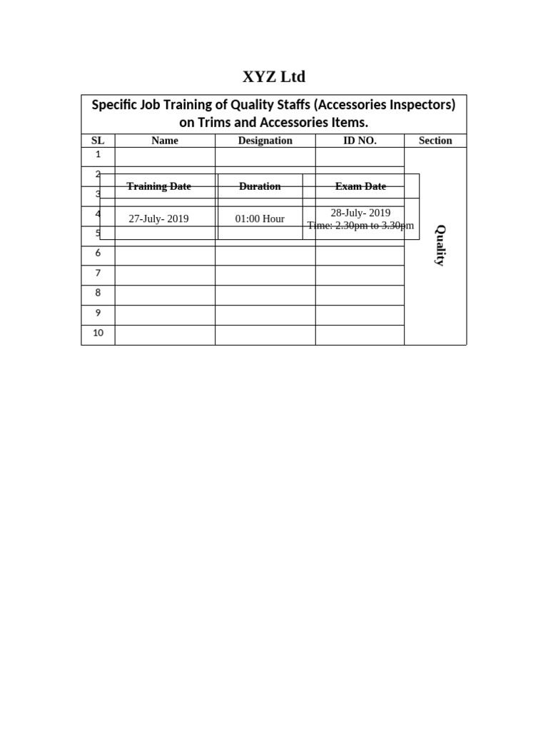 Basic Quality Training Program Trims | PDF