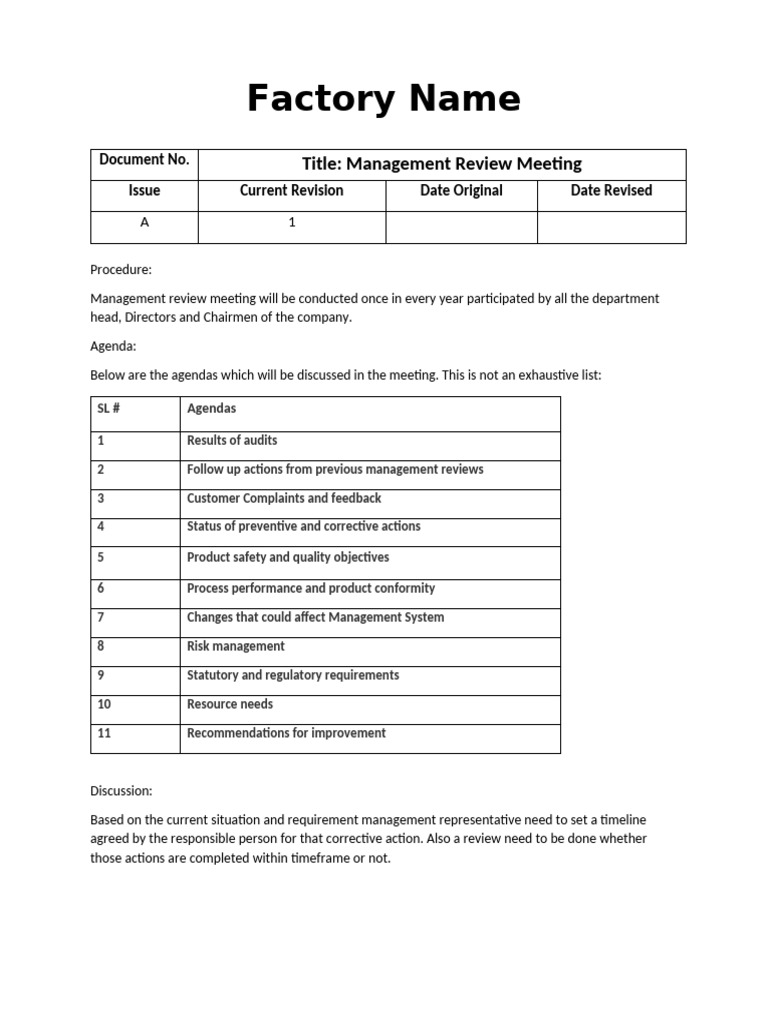 Annual Management Review Meeting Agenda | PDF