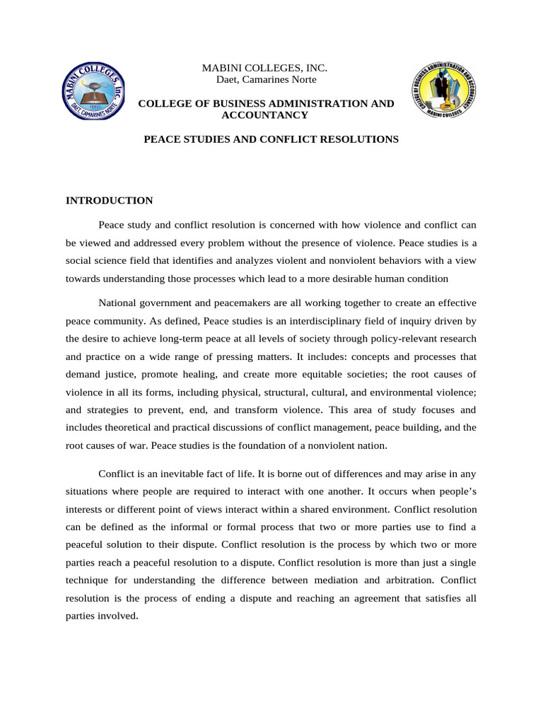 Peace Studies and Conflict Resolution Guide | PDF | Conflict Resolution ...