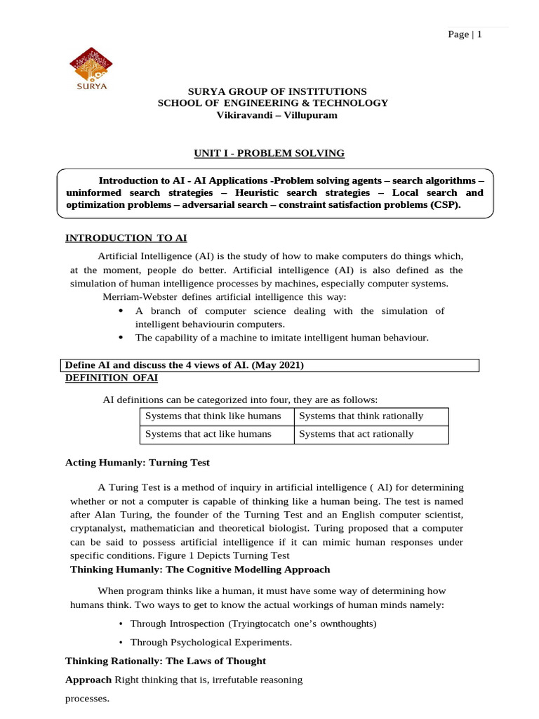 UNIT 1 AIML 2025 (2) | PDF | Artificial Intelligence | Intelligence (AI) & Semantics