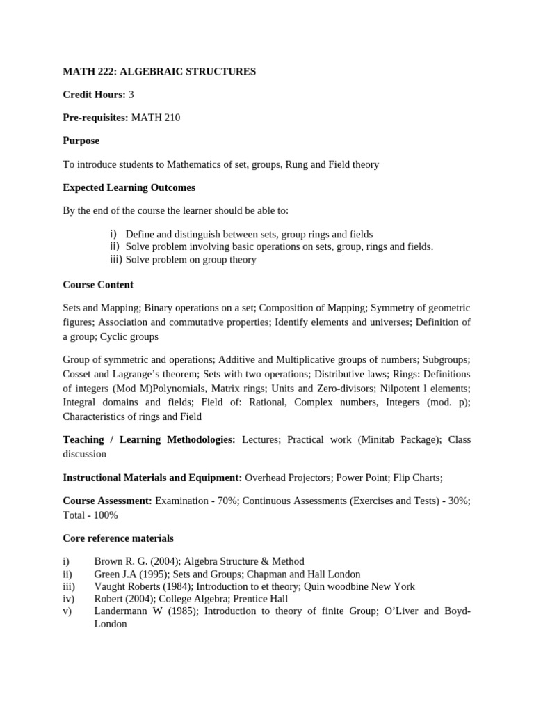 MATH 222 Course Outline | PDF