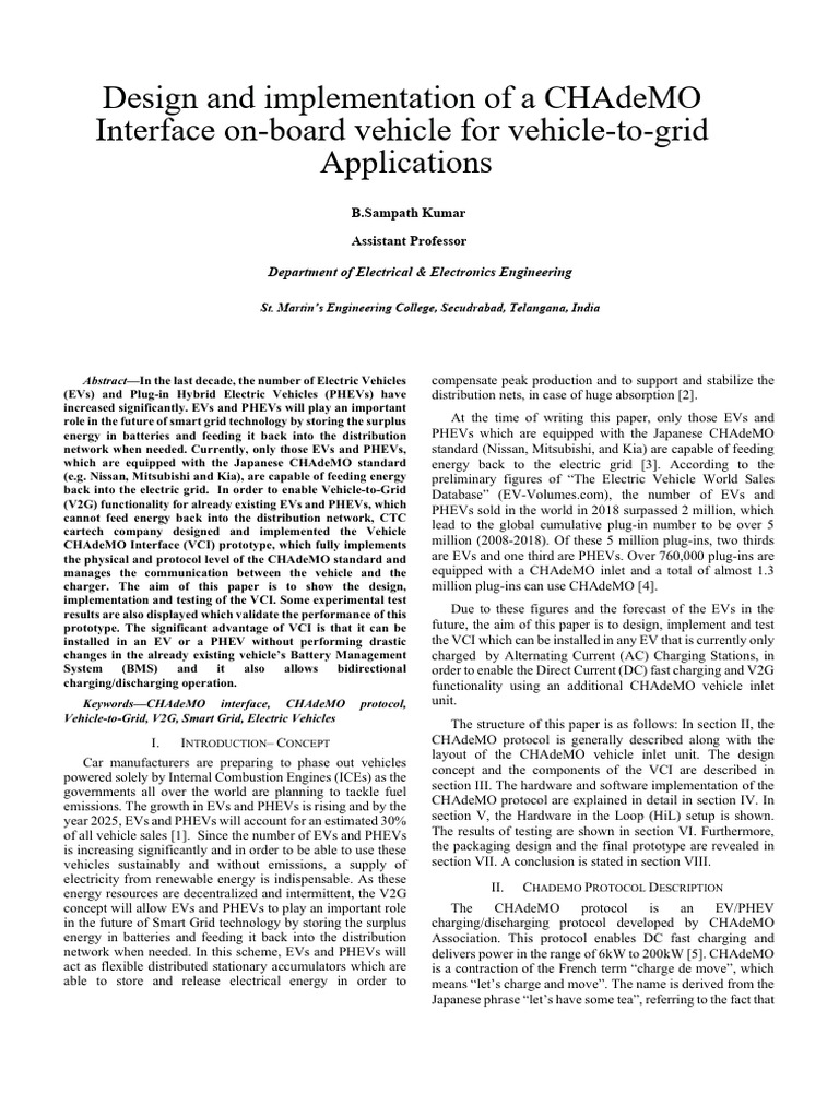 Design and Implementation of A CHAdeMO Interface On-Board Vehicle For ...