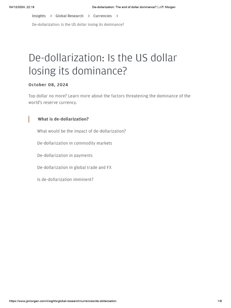 De-dollarization is the US Dollar Losing Its Dominance | PDF | United ...