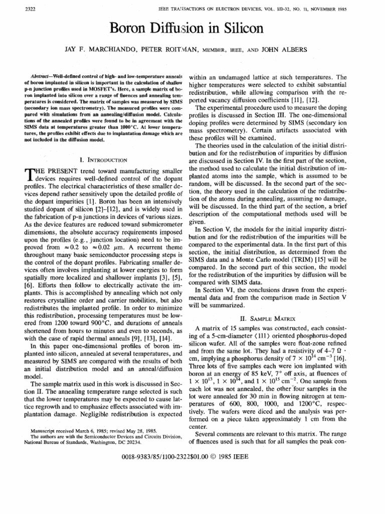 1985.boron Diffix On in Silicon | PDF | Sputtering | Doping (Semiconductor)