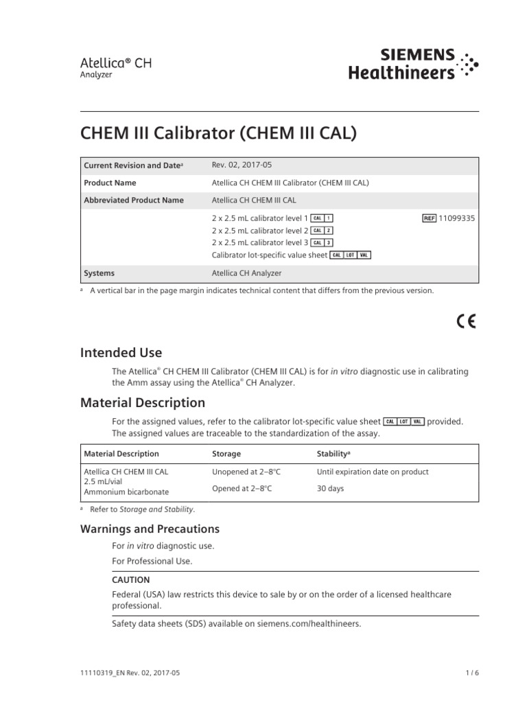 CHEM III CAL - CHEM - III - Calibrator - 11099335 - 2017.05 - Rev - 02 ...