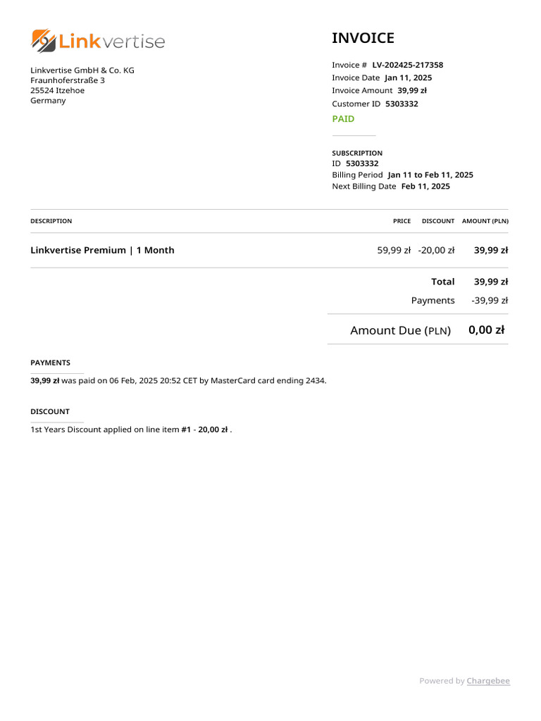 Linkvertise Invoice AzqEdXUcAfqOD9oc | PDF | Invoice | Payments
