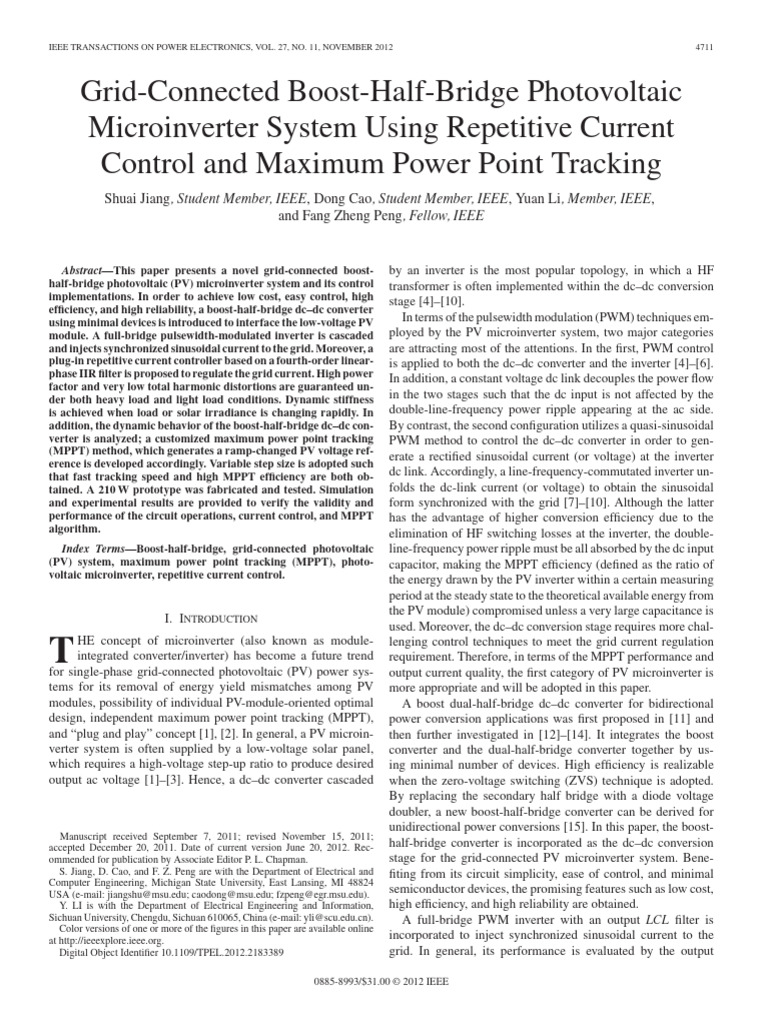 Grid-Connected Boost-Half-Bridge Photovoltaic Microinverter System ...