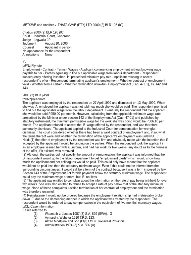 Metswe and Ano Vthata Save | PDF | Employment | Wage