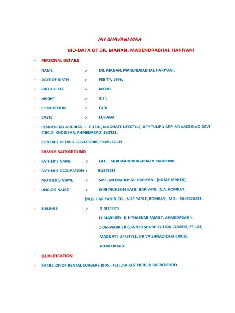 Dr. Manan Hariyani BIODATA | PDF