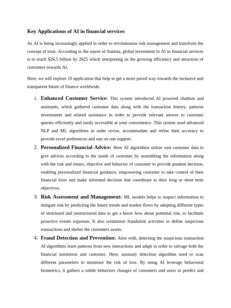 Key Applications of AI in Financial Services | PDF | Artificial ...