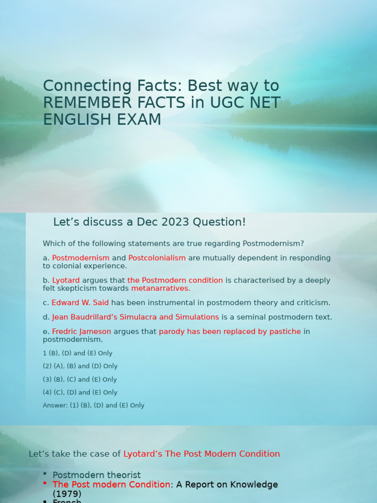 Connecting Facts-UGC Latest | PDF | Postmodernism | Jean François Lyotard