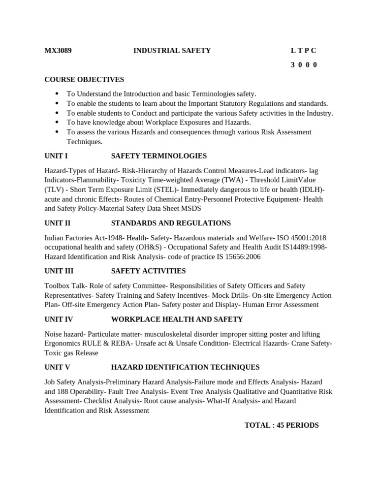 INDUSTRIAL SAFETY Unit 1 | PDF | Personal Protective Equipment | Hazards