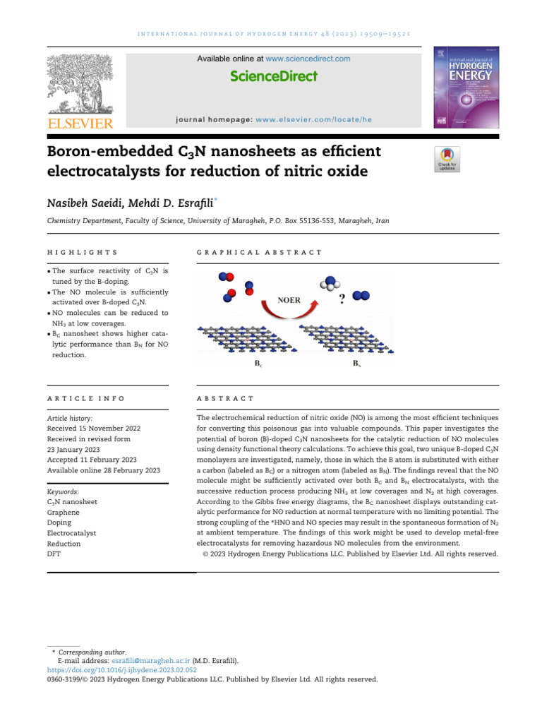 B Doped C3N For Nitric Oxide Redn | PDF | Adsorption | Chemical Bond