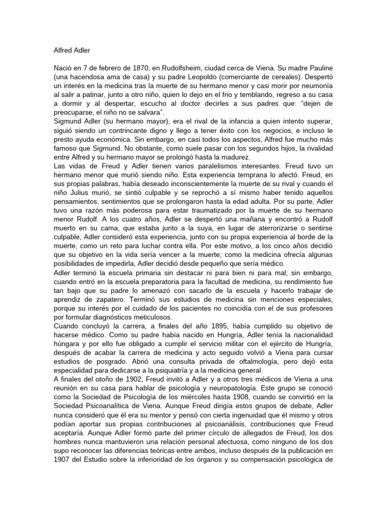 Alfred Adler | PDF | Psicoanálisis | Sigmund Freud
