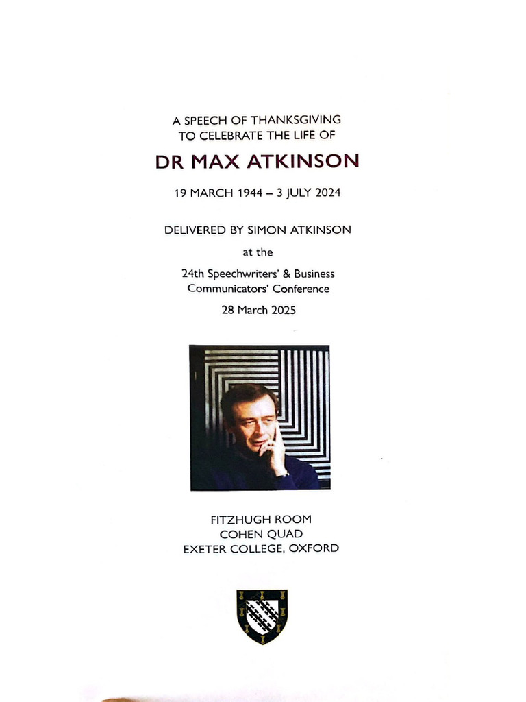 Dr Max Atkinson Memorial Brochure | PDF | Public Speaking