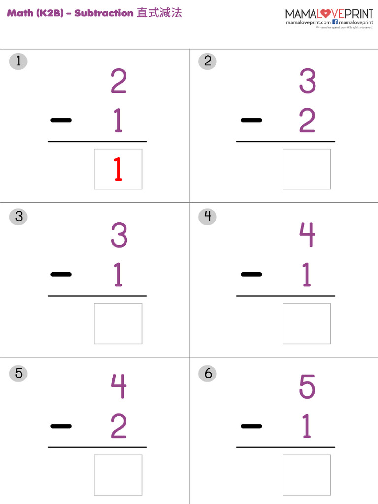 Mamaloveprint Math k2b Subtraction Vertical Book | PDF