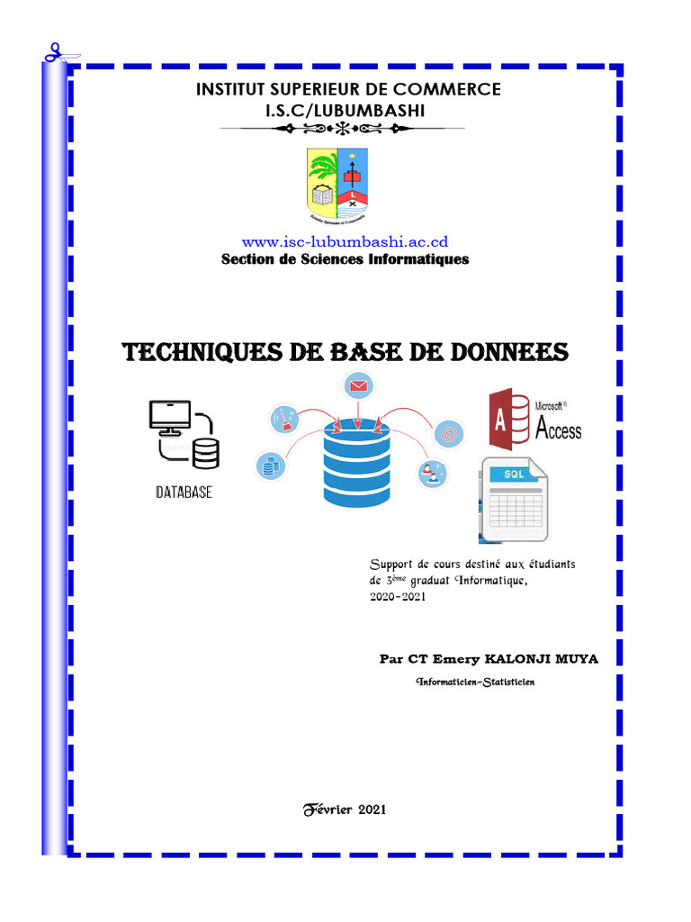 Support Cours TECHNIQUES DE BASES DE DONNEES G3 INFO 2020-221 Ok | PDF | Bases de données ...