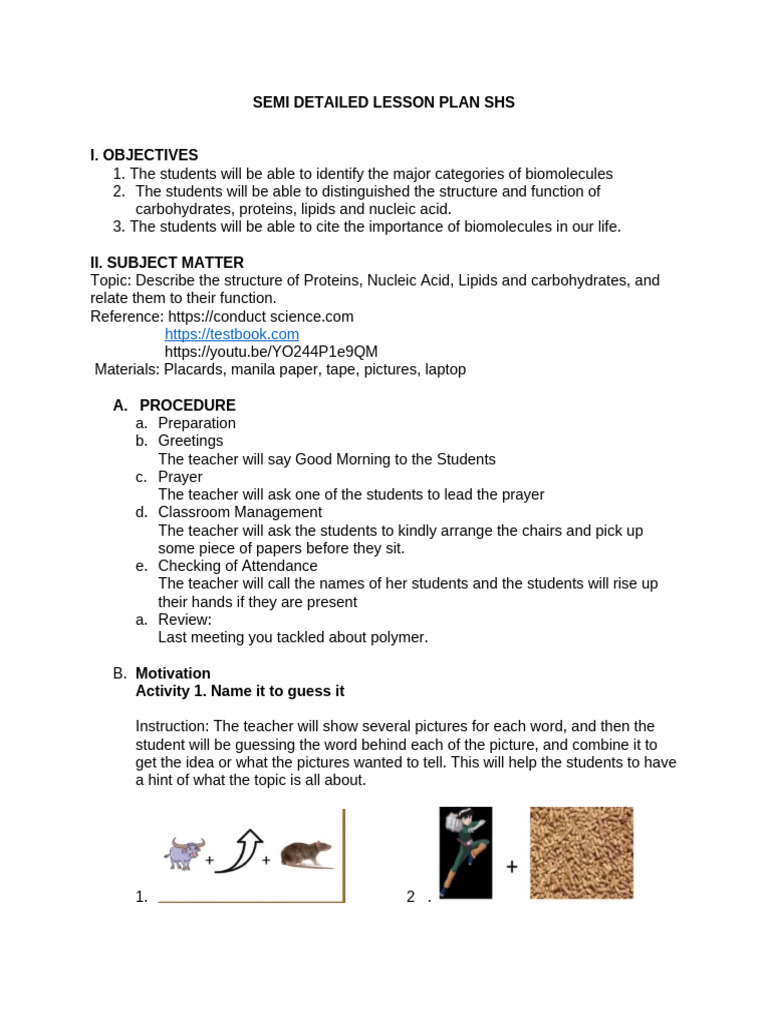Biomolecules Lesson Plan for SHS | PDF | Biomolecules | Polysaccharide