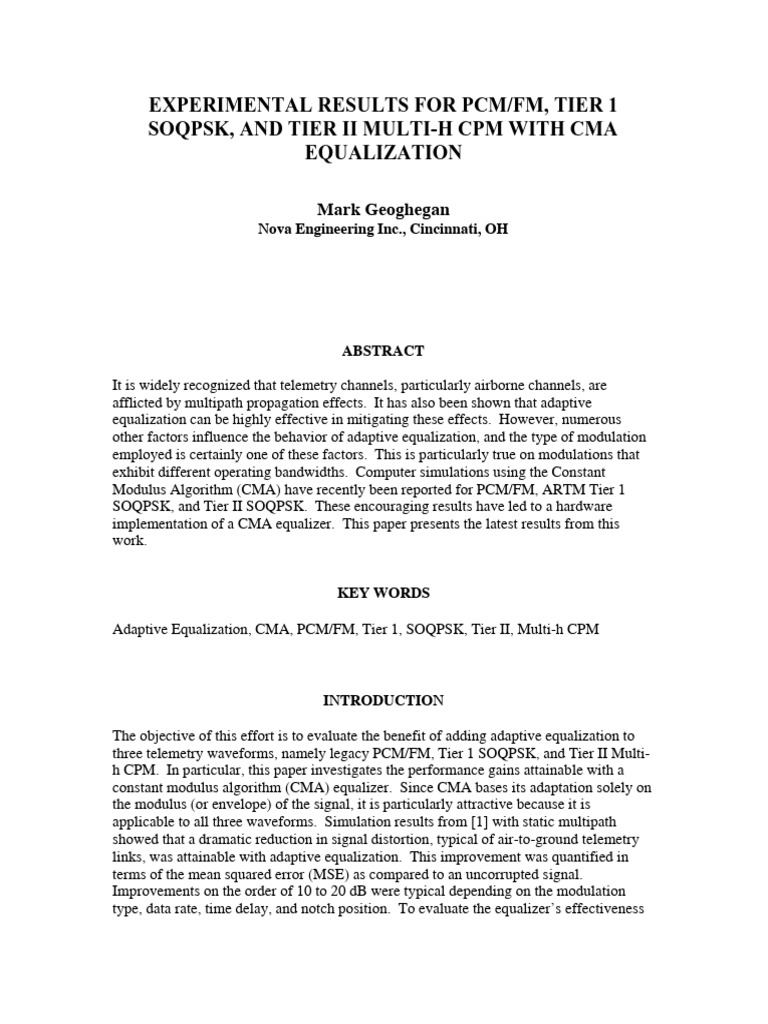 cma-equalization-itc-paper | PDF | Frequency Modulation | Signal To Noise Ratio