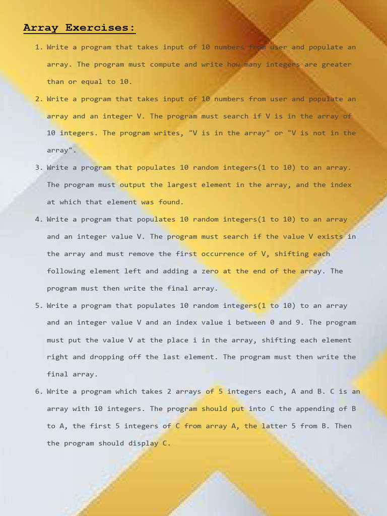 Array Programming Exercises for Beginners | PDF