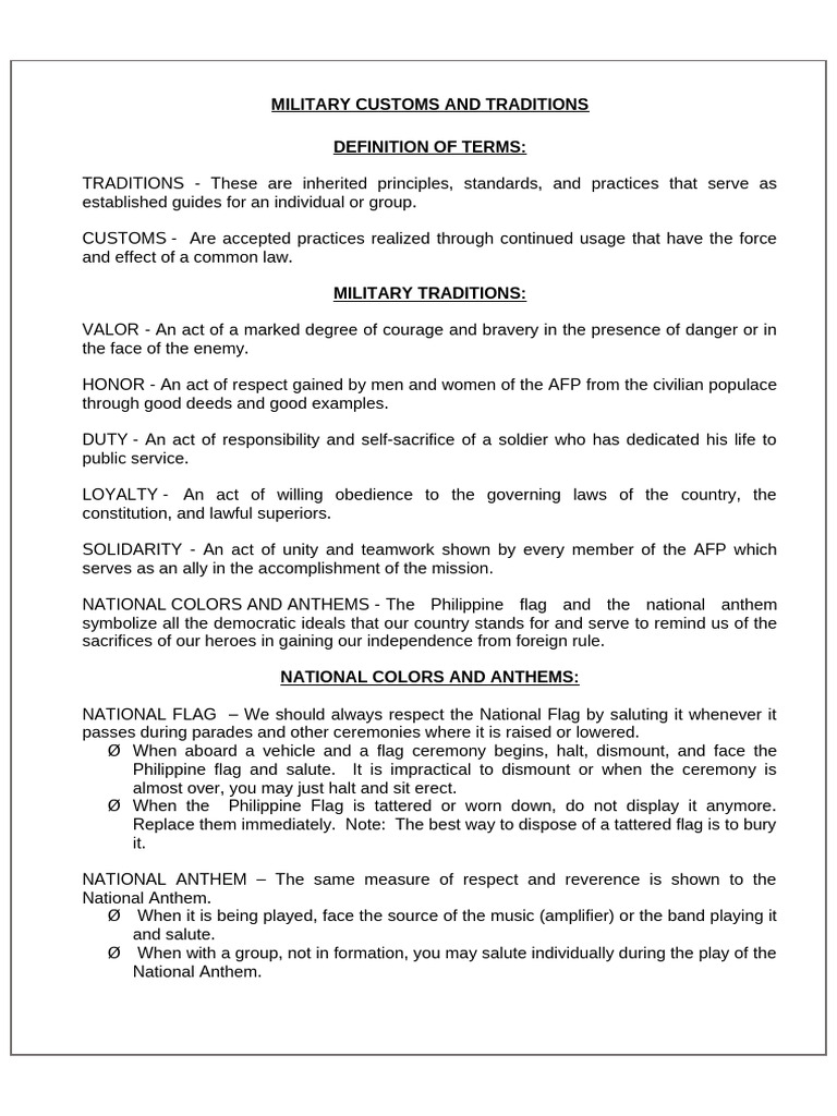 Military Customs and Traditions Guide | PDF | Non Commissioned Officer ...
