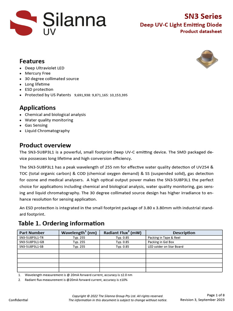 SN3-5U8P3L1-TR 255nm 30D | PDF | Ultraviolet | Diode