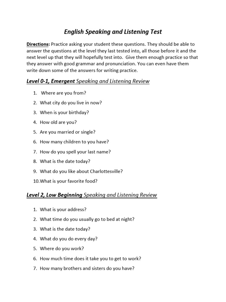 Speaking and Listening Tests-1 | PDF