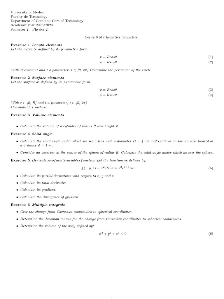 Physics Mathematics Reminders | PDF