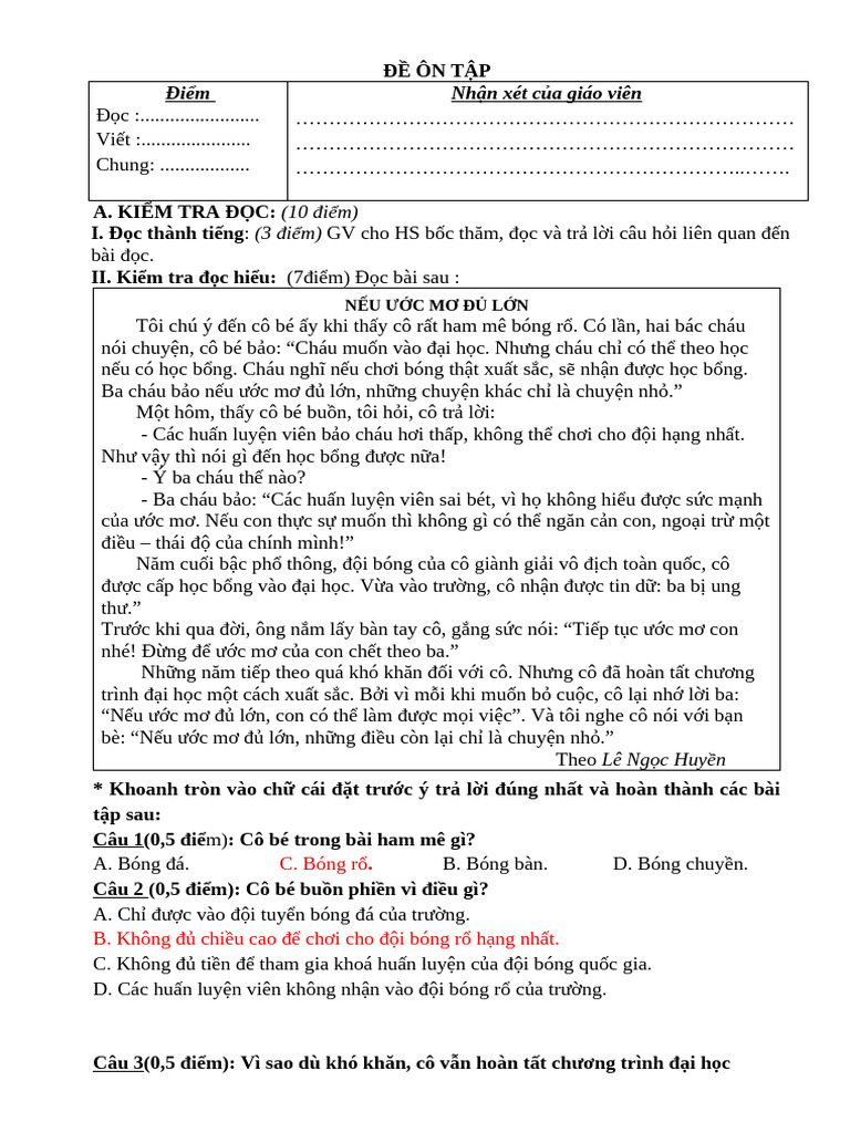 ĐỀ TV 4 HKI | PDF