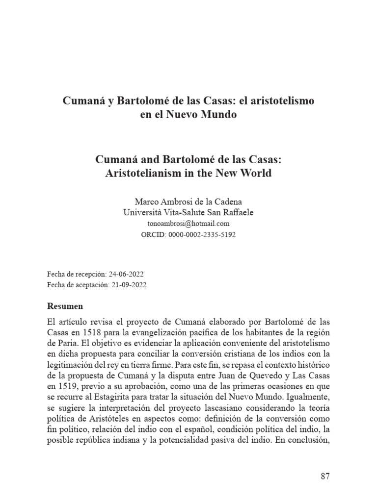 Cumana y Bartolome de Las Casas El Arist | PDF | Esclavitud | Libertad