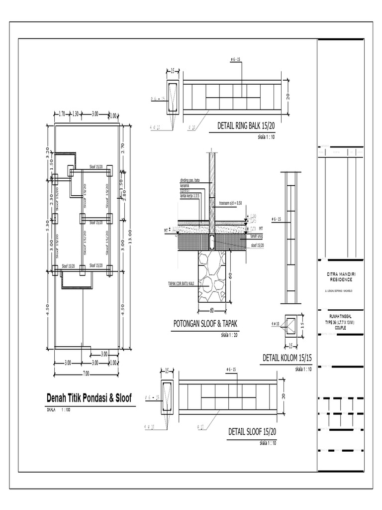 Denah Titik Pondasi & Sloof: Detail Ring Balk 15/20 | PDF