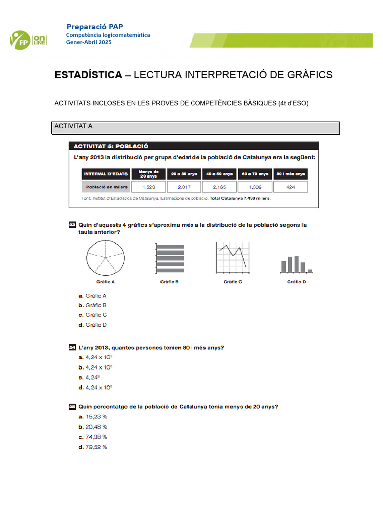 Estadística Exercicis Gràfics - 25 | PDF