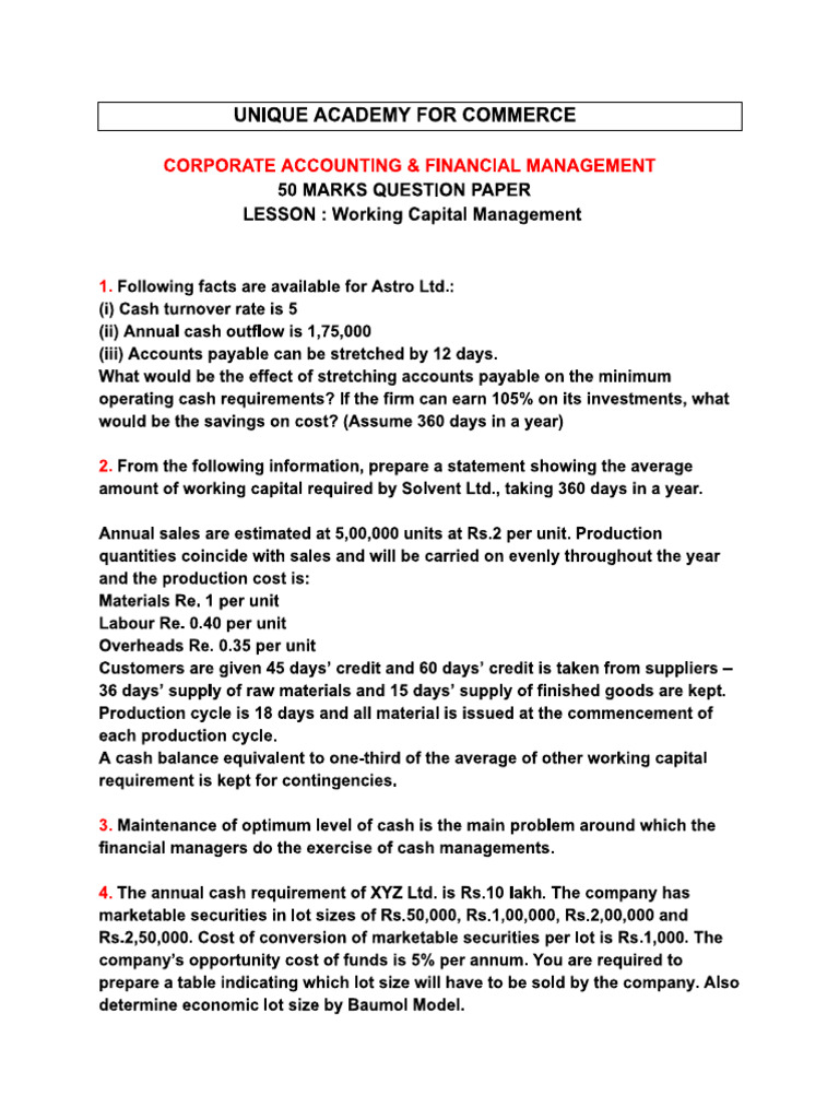 Working Capital Paper-1 | PDF