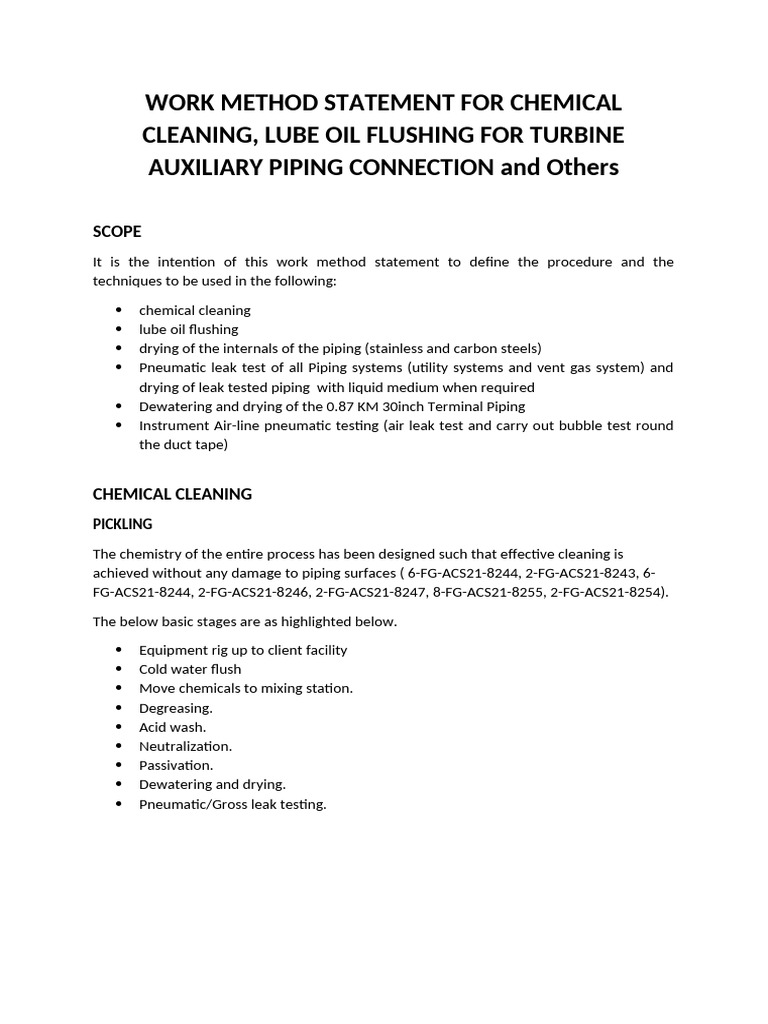 Lube Oil Flushing and Chemical Cleaning Method | PDF | Water | Leak