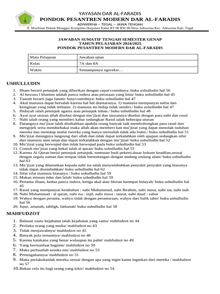 Bahasa Arab 8a Uas Ganjil | PDF