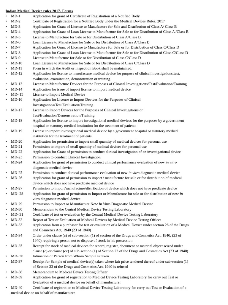 Indian Medical Device Forms | PDF | Medical Device | Health Sciences