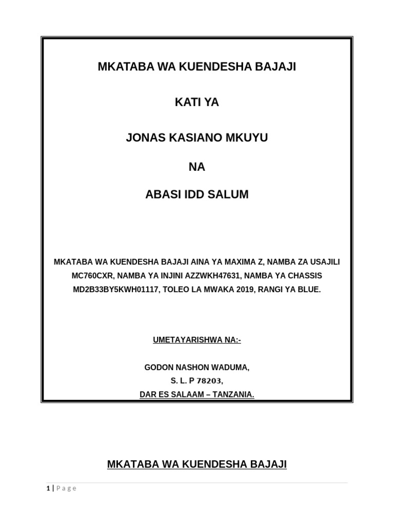 Abasi Mkataba Wa Kuendesha Bajaji | PDF