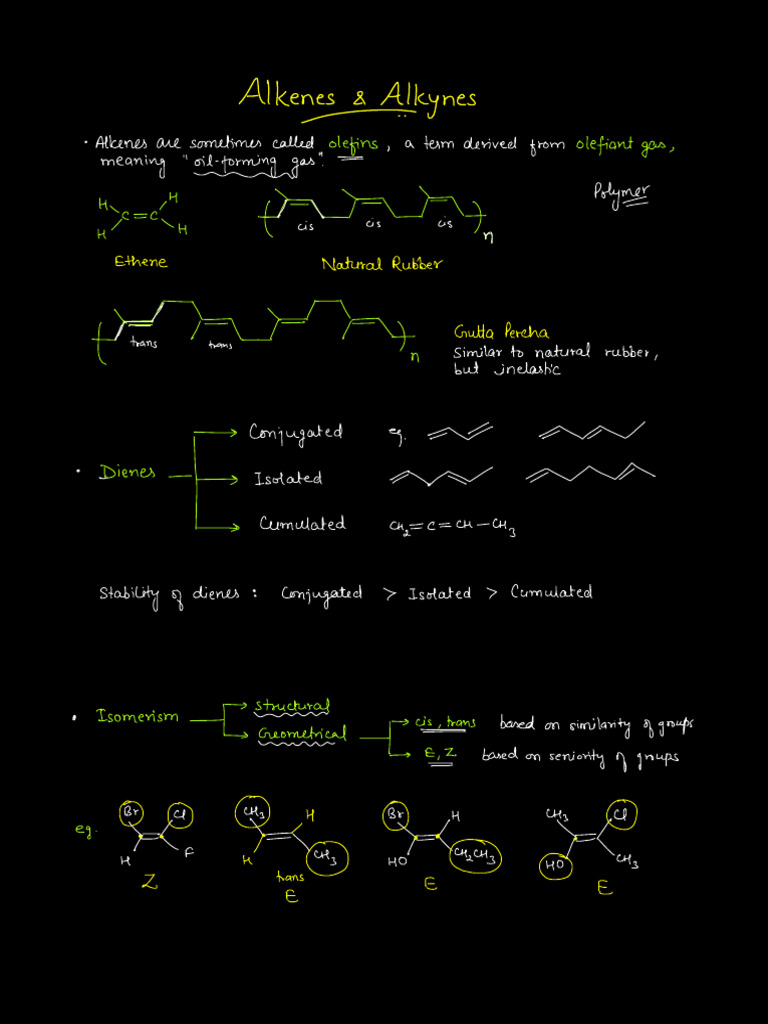 Alkenes & Alkynes - Notes | PDF | Alkene | Hydrogenation