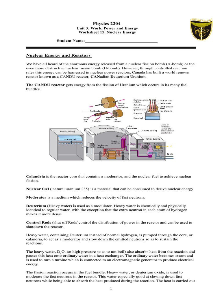 physics_2204_worksheet_15__nuclear_energy_2018 | PDF | Nuclear Reactor ...