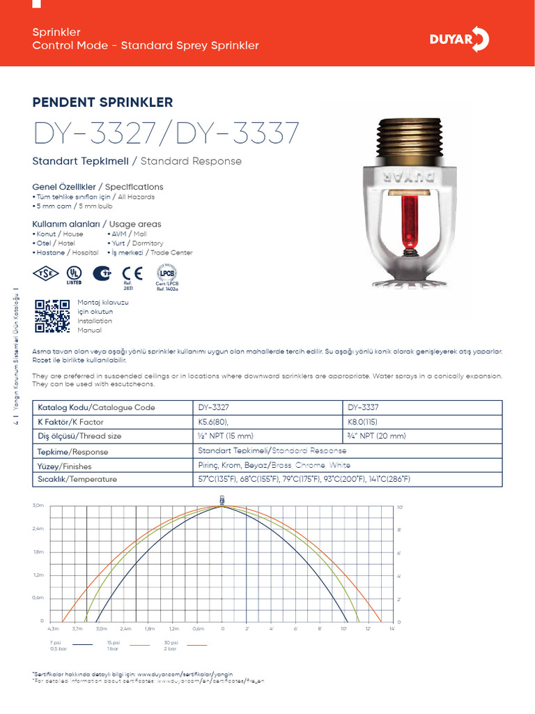 Dy-3327-3337 Pendent Sprinkler STD | PDF