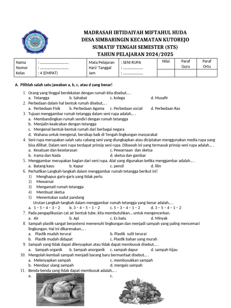 Soal Sas Seni Rupa Kelas 4 | PDF