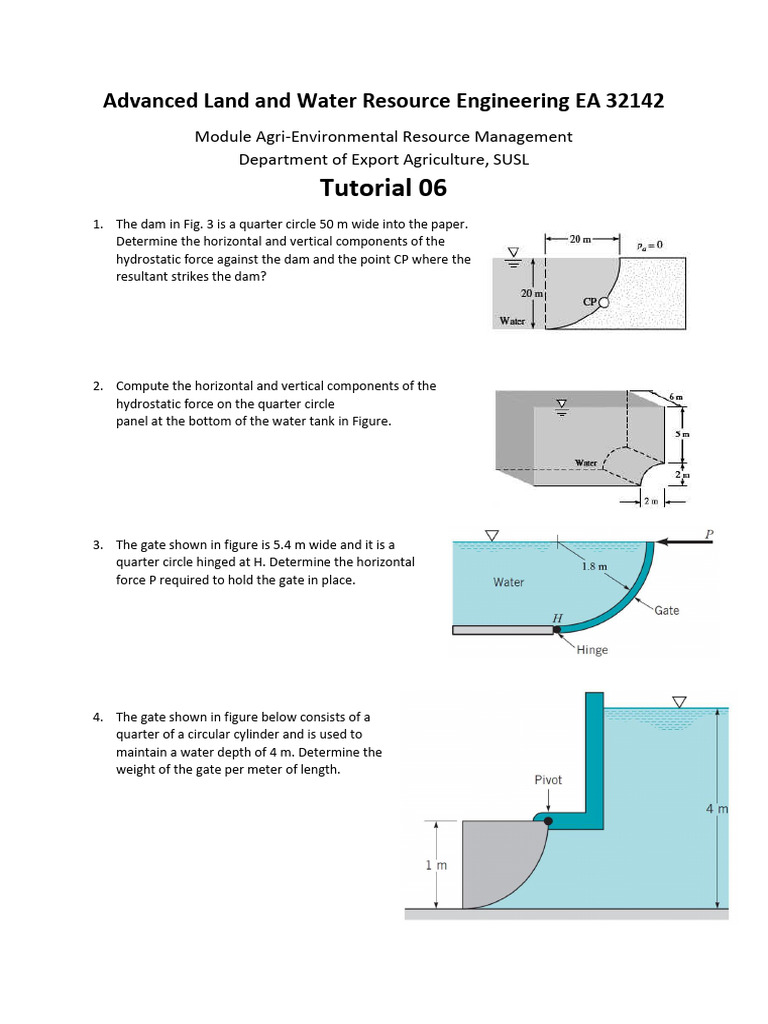Tutorial 6 - Advanced Land and Water Resource Engineering EA 32142 | PDF